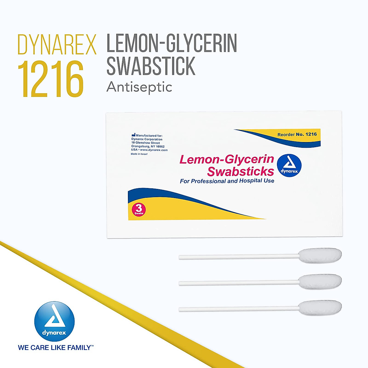 Dynarex Lemon-Glycerin Swabsticks, Pleasant Tasting Cotton Swabs That Gently Soothes and Refreshes Dry Mouth, 3 Oral Swabsticks per Packet, 1 Box of 75 Lemon-Glycerin Swabsticks