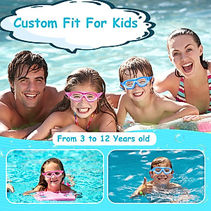 Vvinca Kids Swim Goggles, Wide View Anti-Fog Quick Adjustable Strap Swim Mask with Ear Clip Nose Clip for Child Swimming Lesson, No Leaking Water Pool Glasses for Toddlers Girls Boys Age 3-12 (Blue)