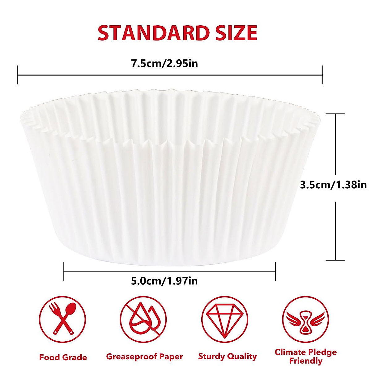Standard White Cupcake Liners for Baking 200 Counts - Caperci Greaseproof Muffin Baking Cups for Wedding Birthday Party Baby Shower Festivals (White)