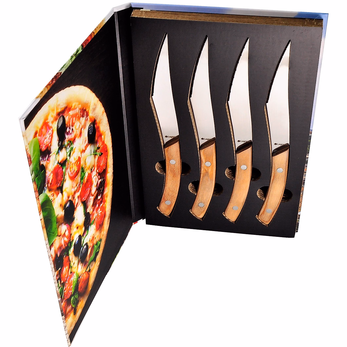 Legnoart Napoli 4-Piece Stainless Steel Pizza and Steak Knife Set with Light Wood Handle