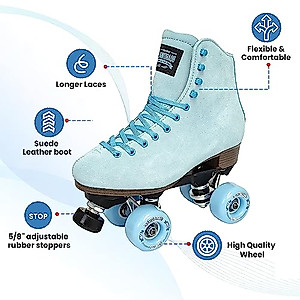 Sure-Grip Boardwalk Unisex Outdoor Roller Skates Material of Leather, Rubber, Suede & Aluminum Trucks | Comfortable, Extra Long Laces - Suitable for Beginners (Sea Breeze, Mens 9 / Womens 10)