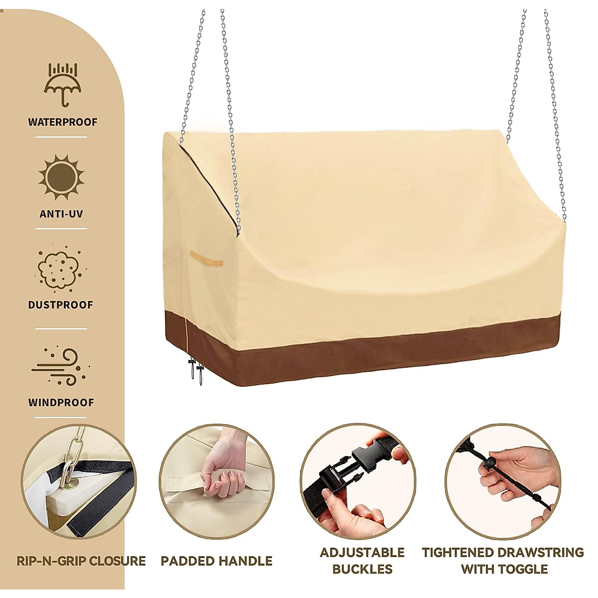 HEPOVER Porch Swing Cover 61Inch Waterproof Hanging Outdoor Swing Cover Garden Hammock Swing Chair Cover Patio Furniture Cover