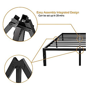 NOAH MEGATRON Heavy Duty Queen Platform Bed Frame, Slatted Bed Base 14 Inch Mattress Foundation Bed Frame,12 Inch Under-Bed Storage,No Box Spring Needed (Queen)