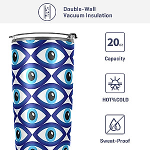Wusikd Evil Eye Blue Straw Cup 20 oz Vacuum Insulated Cup Colorful Sports Water Bottles Stainless Steel Travel Mug Car Water Cup with Straw Lid