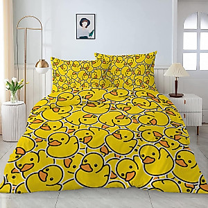 ARIGHTEX Yellow Rubber Duck Twin Bedding Sets for Girls Boys Cute Coquette Farmhouse Bedding Duvet Cover Set Yellow Little Plastic Duck Print Comforter Cover with 2 Pillowcases Duck Gifts Home Decor