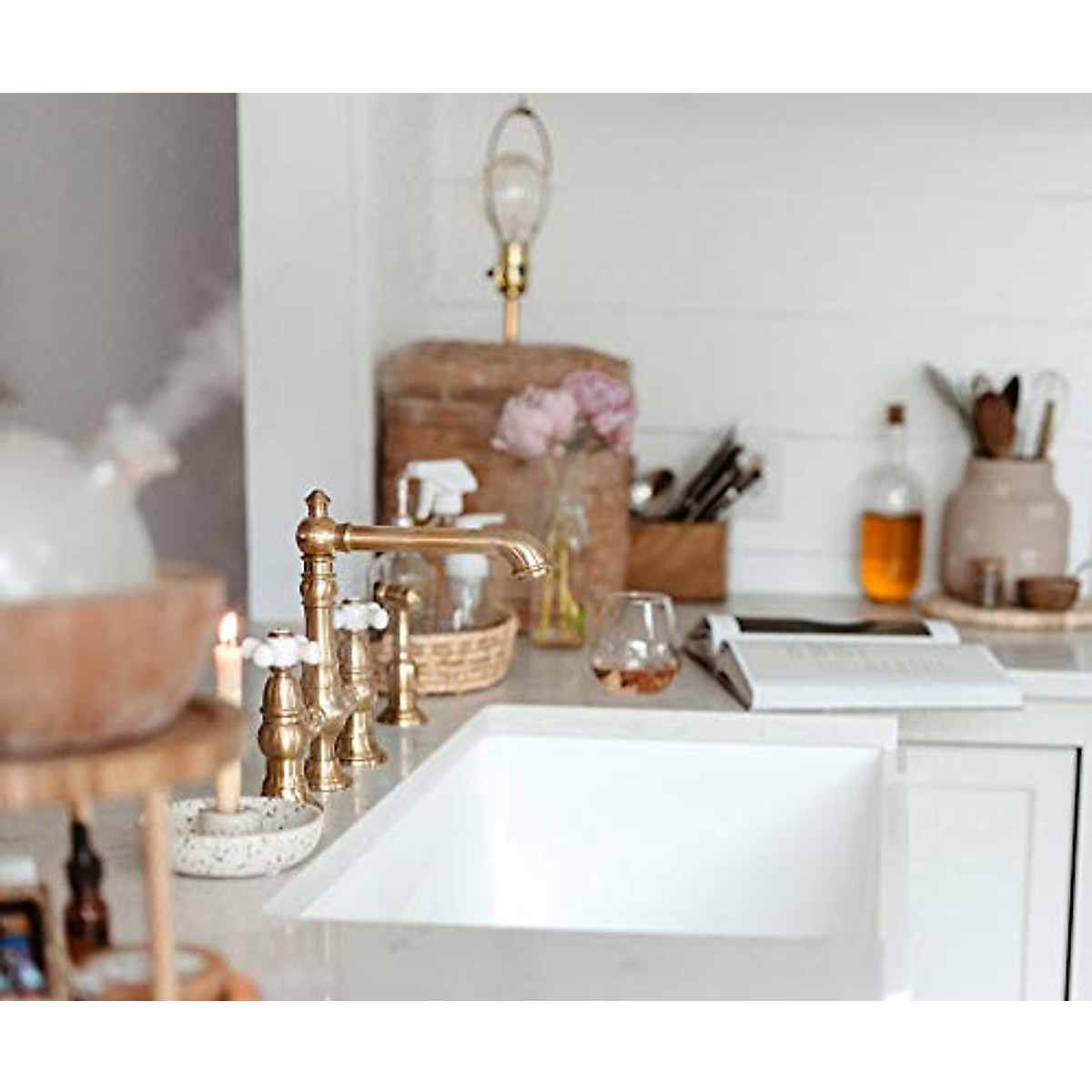 Kingston Brass KS7277PXBS English Country 8" Bridge Kitchen Faucet with Sprayer, Brushed Brass