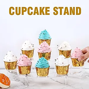 Anglelife 2 Set, Half Moon Acrylic Display Risers, 3 Tier Clear Perfume Stand Organizer, Cupcake Stand Risers, Dessert Stand, Clear Shelf Risers Display Stand for Food, Amiibo Funko POP Figure