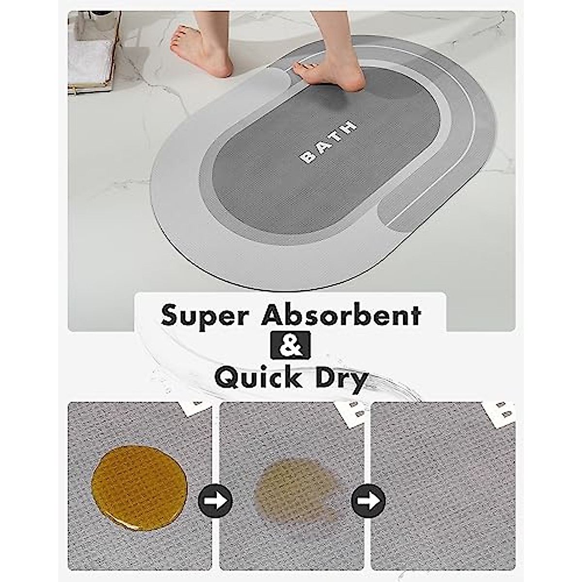 MontVoo-Bathroom Rug Mat-Bath Mat Rug for Bathroom Non Slip Absorbent No Stains Quick Dry Bathroom Floor Mat Washable-Thin Bathroom Rugs Fit Under Door-Rubber Bathmat Shower Rug-17"x27" Gray