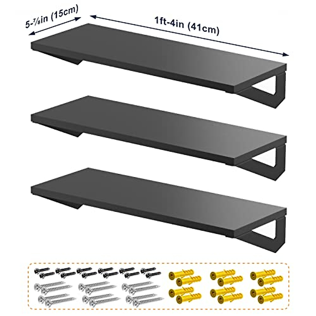 NiHome Black Floating Shelves for Wall Decor Industrial Wall Shelves for Storage Bedroom Hanging Bathroom Shelf Floating Bookshelf Set of 3