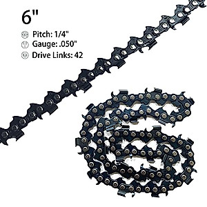 Opuladuo 2PC 6 Inch Chainsaw Chain, Replacement Chain for BLACK+DECKER Alligator Lopper LLP120, LLP120B, LP1000, NLP1800 Chain Saw - 1/4" - .050" - 42 DL