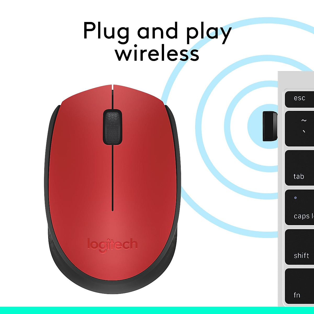 Logitech M170 Wireless Mouse for PC, Mac, Laptop, 2.4 GHz with USB Mini Receiver, Optical Tracking, 12-Months Battery Life, Ambidextrous - Red