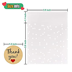 JESTAR 200 PCS Self Adhesive Cookie Bags Christmas Treat Bags, 3.94"x 3.94" Cellophane Bags Individual Cookie Bags with Thank You Stickers White Polka Dot Bags for Party Favors Gift Giving Candy