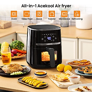 Air Fryer 5 Quart, Digital Display Air Fryer Toaster Oven Combo with 8 Cooking Presets Oilless Cooker for Quick Meal, Visible Window, UP to 400℉, Dishwasher Safe Basket, Nonstick Silicone Liner, Timer