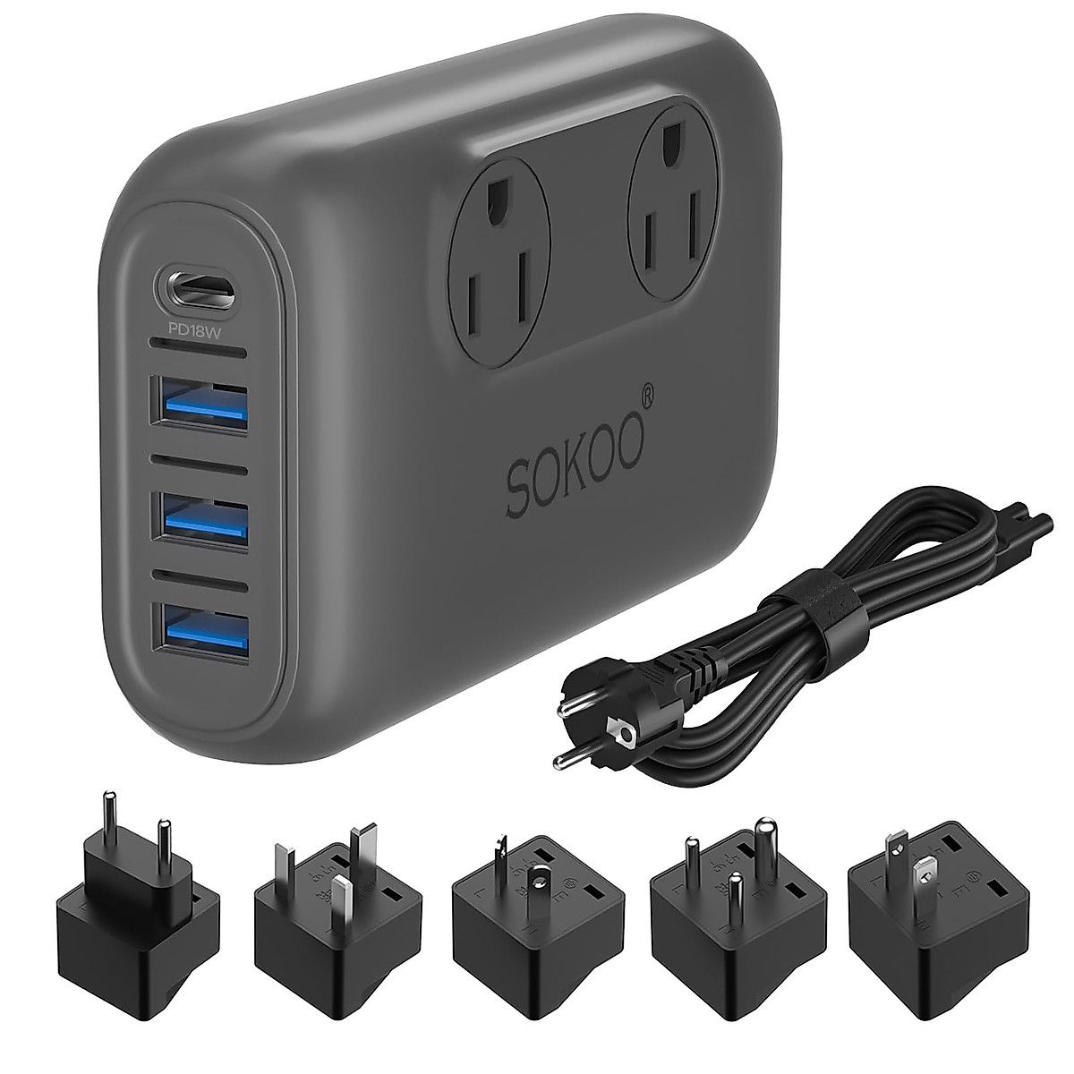 SOKOO 230-Watt Step Down 100-220V to 110V Voltage Converter, International Power Converter/Travel Adapter- Use for EU/UK/AU/US/India More Than 150 Countries, USB Quick Charger 3.0