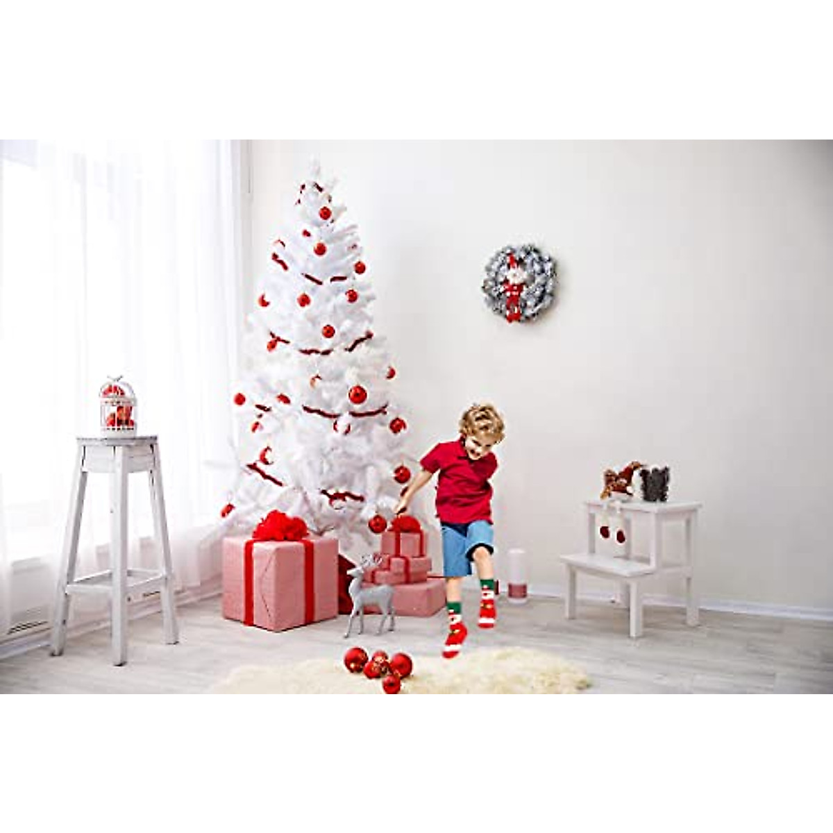 Kids Christmas Fuzzy Knee High Socks Gifts Toddler Calf Cozy Fluffy Plush Long Tall Boot Socks Stocking Stuffers 1-7 Years 6 Pairs