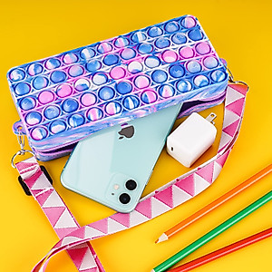 NiToy Push Pop Bubble Purse Fidget Sensory Toy+Dolphin Pop Keychain for Girls, Multicolor Popper Crossbody Shoulder Zipper Handbag Adjustable Belt Cosmetic Travel Case Storage