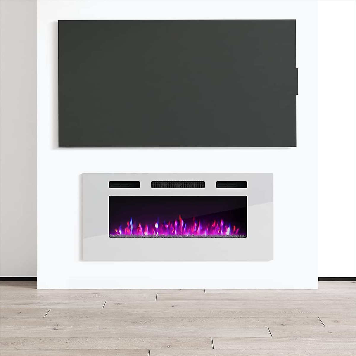 40" Electric Fireplace Recessed Wall Mounted Heater, 1500W/5100BTU (White)