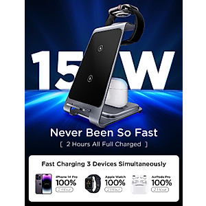 Lemoworld 15W Wireless Charger iPhone Fast Charging, 3 in 1 Wireless for Apple Charging Station Multiple Device [Metal] iPhone Charging Station for iPhone 15/14/13/12/11/Pro/Max/Apple Watch/Airpods