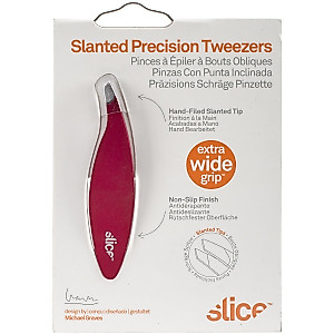 Slice 10450 Slanted Tweezer, Extra Wide Grip, Easy to Use for Normal & Course Hair or Splinter, Red
