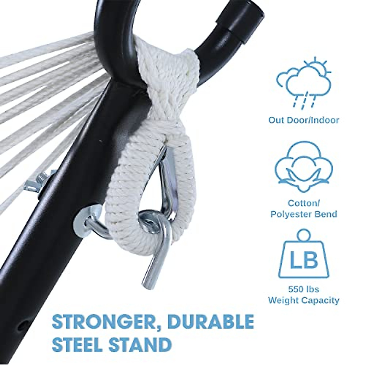 OUTDOOR WIND 550lbs Capacity Double Hammock Adjustable Hammock Bed with 10ft Heavy Duty Steel Stand Includes Portable Carrying Case, Easy Set up