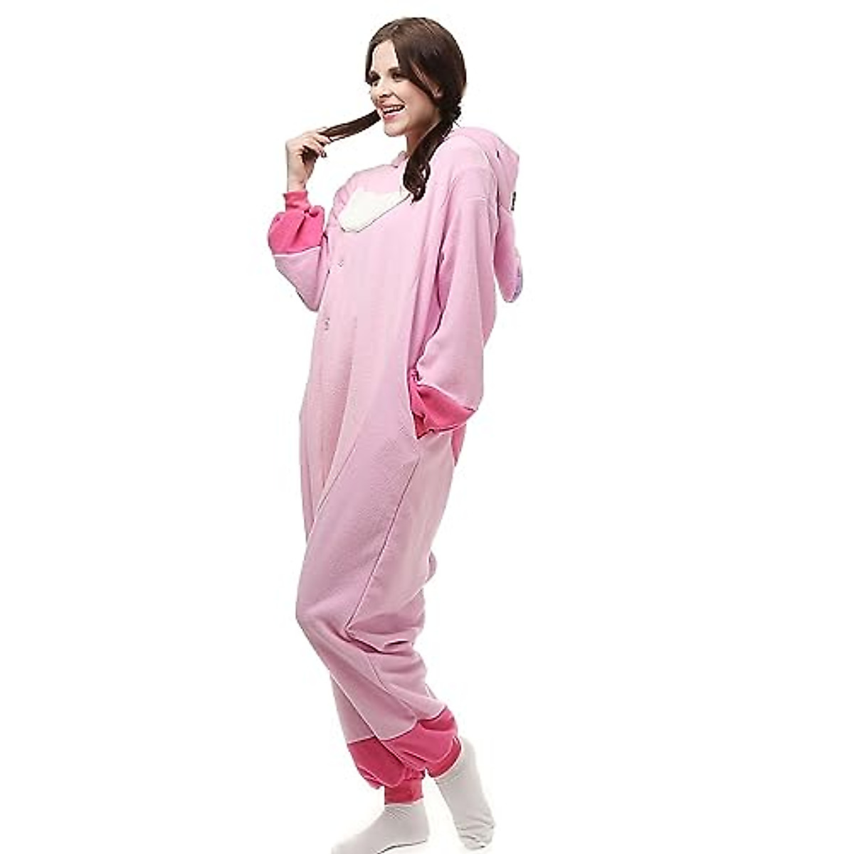 KIGUZAN Pink Stitch Onesie Costumes for Women Men Adult Unisex Halloween Party Christmas Animal Pajamas Small