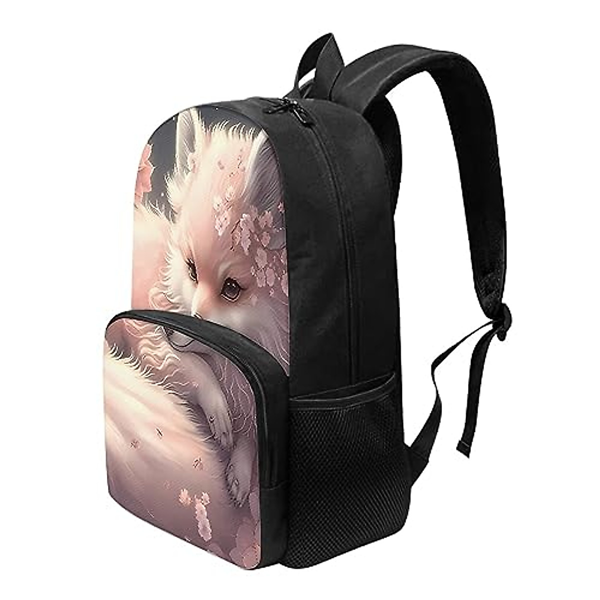 DMOYALA Cute Fox Love Backpack for Girls and Boys Cute Fox Baby Blossom Pink Backpacks with Water Bottle Pocket Lightweight Canvas Back to School Supplies