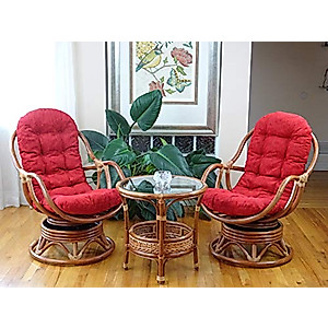 Bali Lounge Swivel Rocking Chair with Light Brown Cushion Natural Rattan Wicker Handmade, Colonial