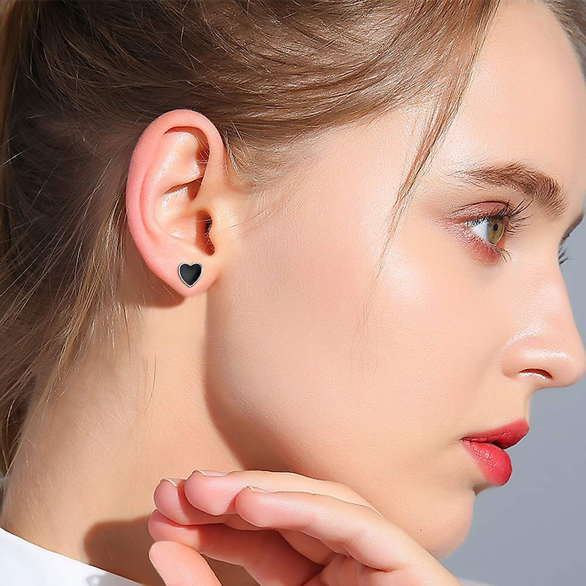 YinShan 925 Sterling Silver Jewelry Black Heart Ear Studs Earrings for Women Gift (heart)