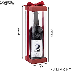Hammont Clear Plastic Wine Bottle Gift Boxes (6 Pack) Wine Boxes with Base, Lid & Ribbon | For Wine, Whiskey, Vodka & All Bottle Gifts (Maroon, 3.5x3.5 x12.75)