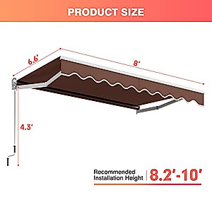 Tangkula 8 x 6.6 Ft Retractable Awning, Aluminum Patio Sun Shade w/ Crank Handle and Water-Resistant Polyester, Outdoor Manual Retractable Awning Cover Shelter