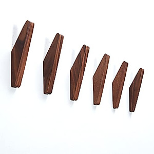 DUUO Wood Wall Hooks, 6 Pack Black Walnut Coat Hooks Minimalist Design Heavy Duty Robe Hook Wall Mounted Rustic Wooden Hooks Clothes Hanger Hat Rack Hooks for Hanging Bathroom Towels. (Walnut 6hook)