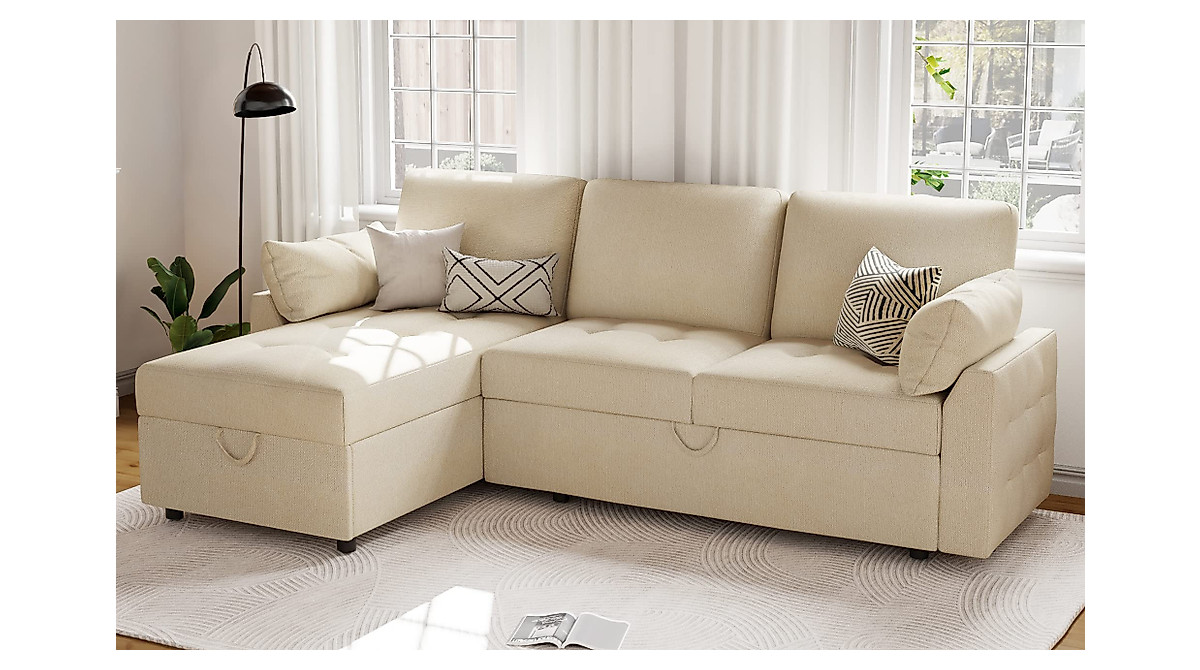 Papababe Convertible Sofa Bed - Modern Tufted Sleeper Sectional