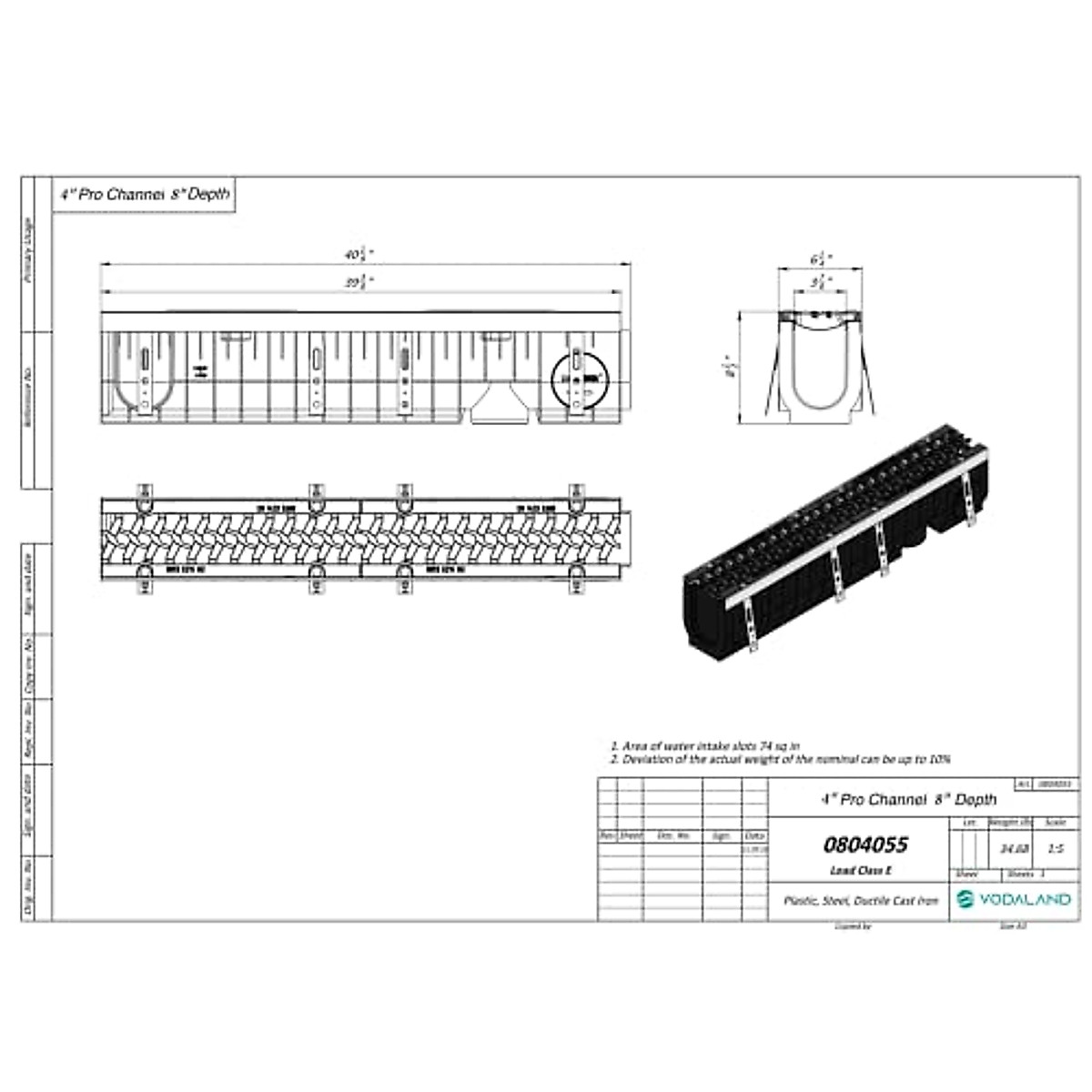 Vodaland - 4 inch Trench Drain cast Iron Complete Set