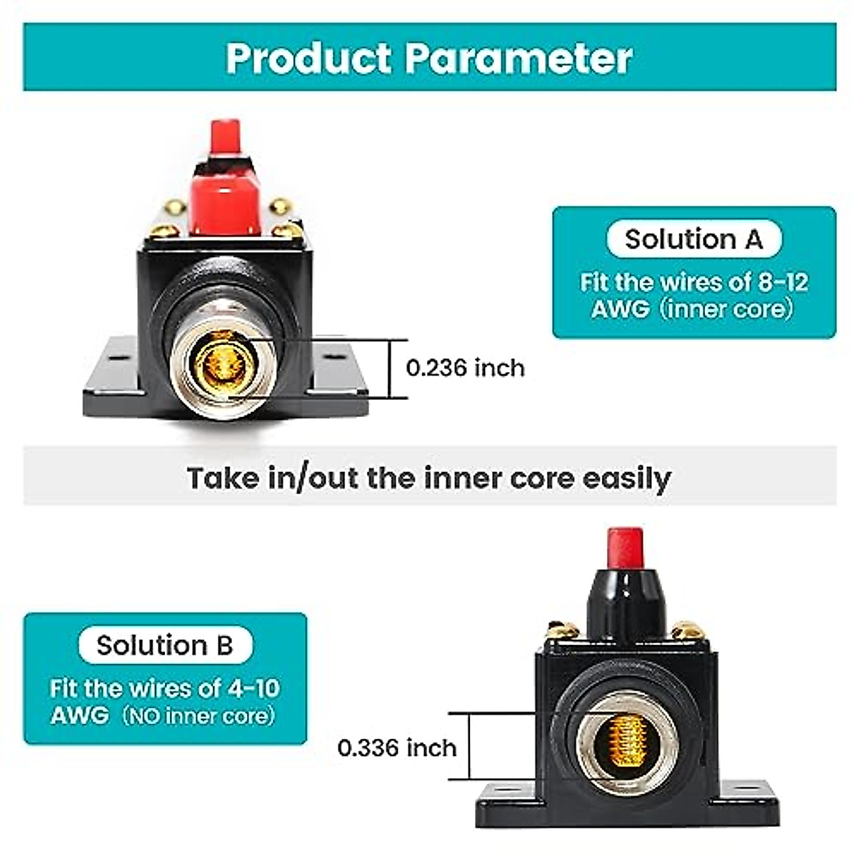 NuIth 150 AMP Circuit Breaker with Manual Reset, 4-12 AWG 150A Inline Circuit Breaker with Wire Lugs and Heat Shrink Tube 12-24V for Marine Car Audio System Home Truck