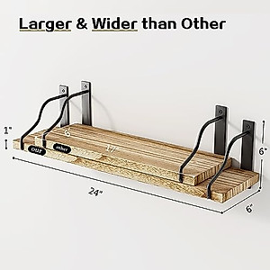 Floating Shelves, 24 Inches Wood Wall Mounted Shelves for Storage, Wall Shelves with Metal Bracket, Rustic Bookshelf for Bedroom Kitchen Living Room (Wooden, 24 Inch)