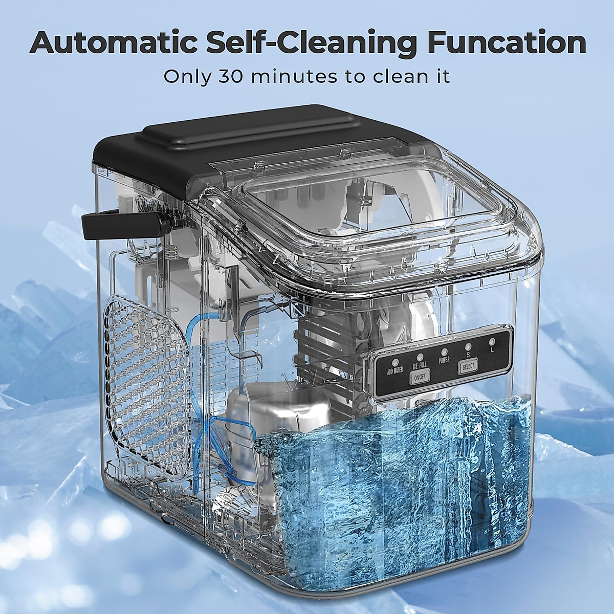 Havato Countertop Ice Maker, Portable Bullet Ice Machine Self-Cleaning with Ice Scoop and Basket,9 Cubes in 6 Mins, 26.5lbs/24h,2 Sizes of Ice Cube for Home Kitchen Office Bar Party