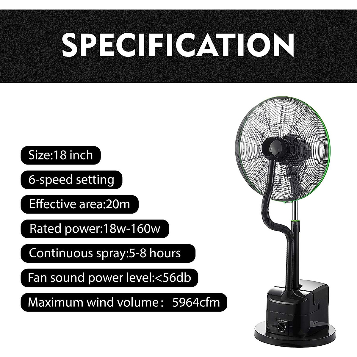 Simple Deluxe 18 Inch Misting fan Adjustable height Oscillating Cooling Pedestal fan with Remote Control, Ideal for Backyards, Patios and More, Black