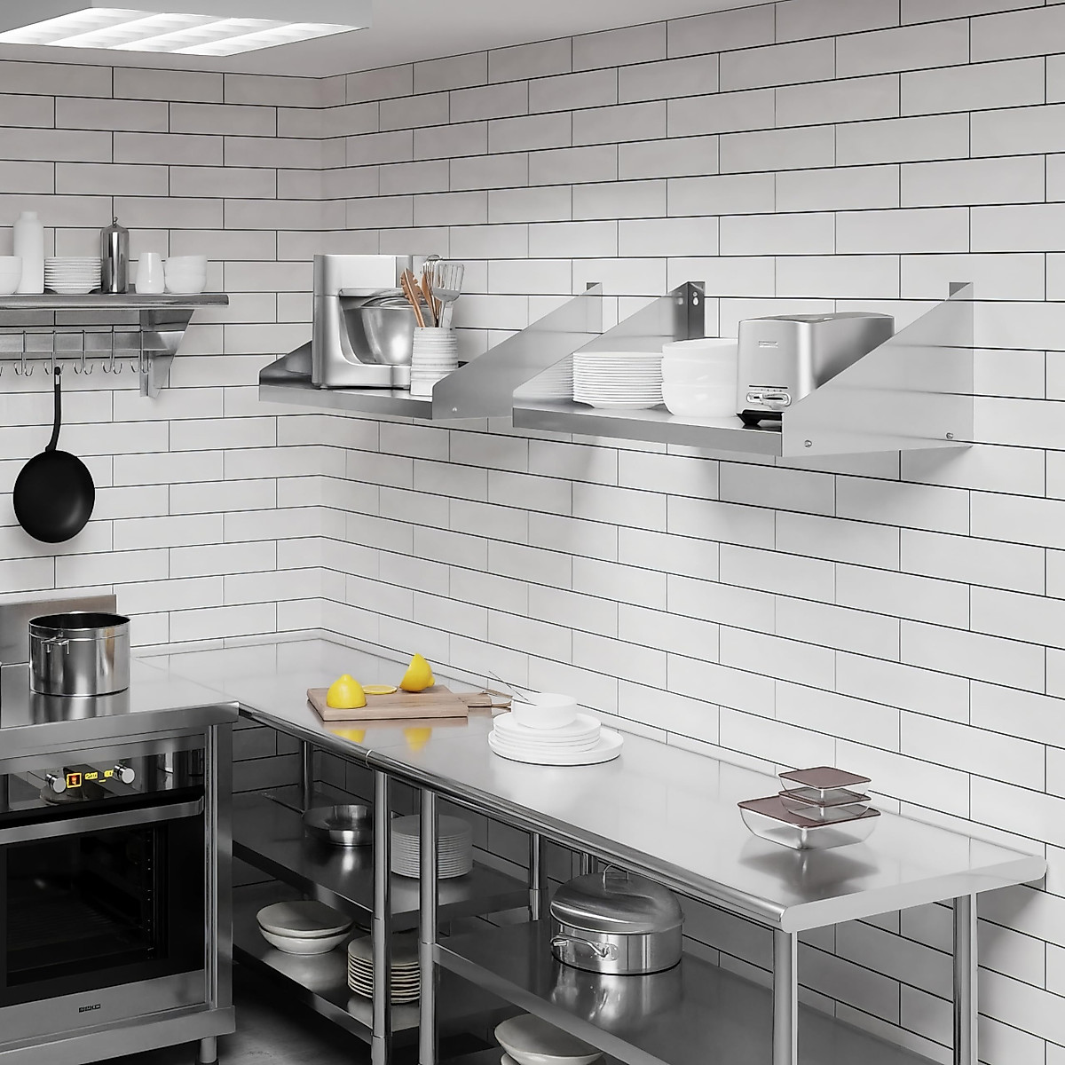 AmGood 30" Long X 18" Deep Stainless Steel Wall Shelf with Side Guards