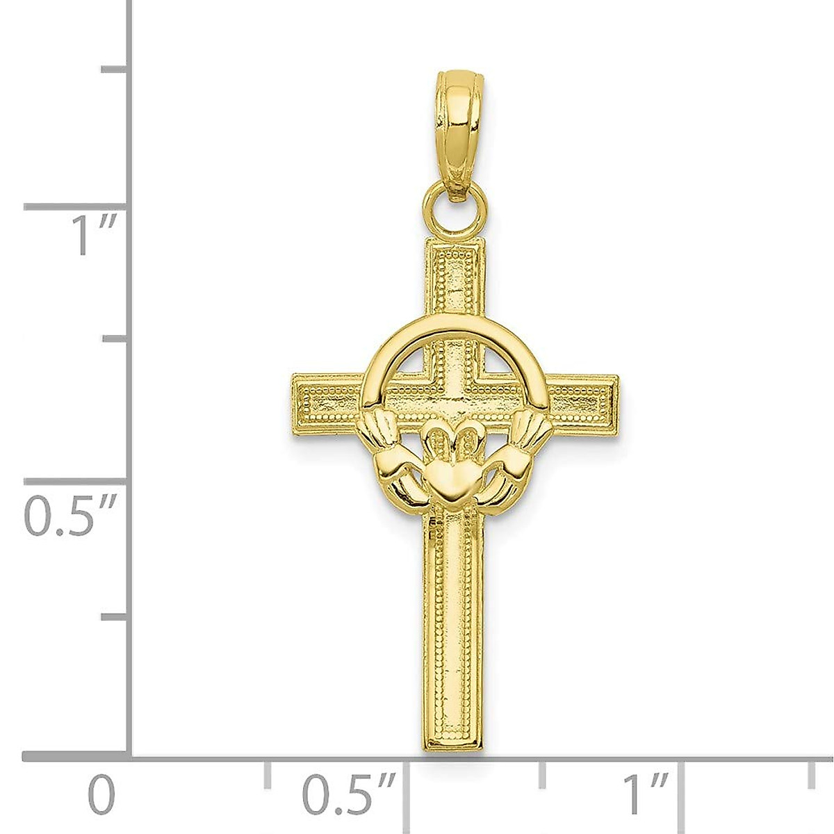 Solid 10k Yellow Gold Celtic Irish Claddagh Cross Pendant Charm