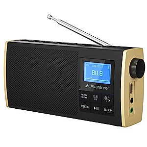 Streaming Radio to Bluetooth Earbuds or Home Stereo System, FM Radio, Bluetooth Transmitter, Bluetooth Speaker, SD Card MP3 Player 4-in-1 Device with Rechargeable Battery - Avantree Soundbyte T