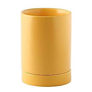 Cabilock 1 Set Kitchen Ceramic Utensil Holder Countertop Kitchen Utensil Crocks Holder Caddy for Cooking Tool Utensils Flatware Organizer Yellow