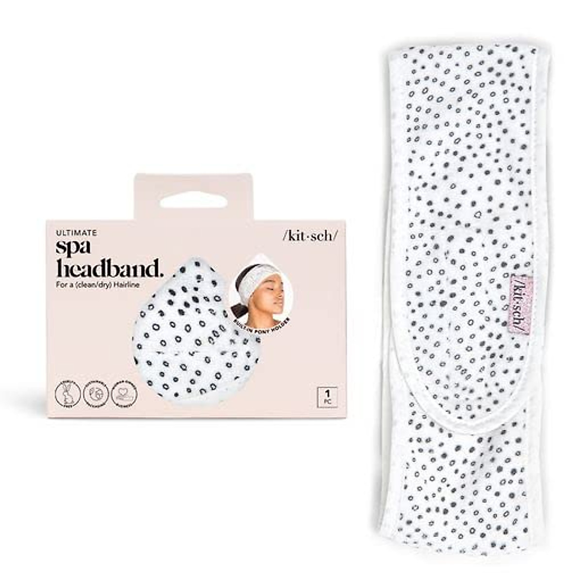 Kitsch Spa Headband - Microfiber Makeup Headband for Washing Face | Multi Functional Skincare Headbands | Facial Headband & Hair Band | Face Wash Headbands for Women Makeup (Micro Dot)