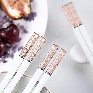 FYLFOTA Reusable Fiberglass Chopsticks Dishwasher Safe, Lightweight Japanese Style Amber Cherry Blossoms Chopstick, 5 Pairs Gift Set