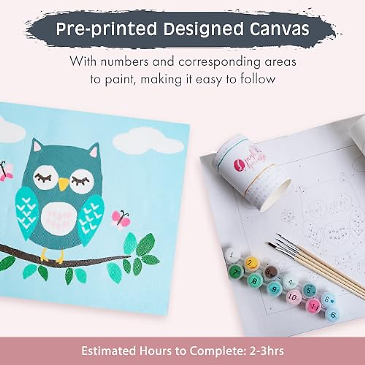 Pink Picasso Kits Paint by Number for Kids Ages 5-12 | DIY 8x10 Beginners Kids Paint Set Color by Numbers Canvas Painting Kits | As Seen On Shark Tank & Oprah's Favorite Thing (Olivia Owl)