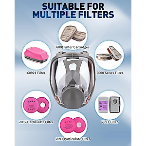 VOCITXI 6800 Full Face Respirator Mask with 60921 Filters and 2097 Filter Cottons Plus 6 PCS(3 Pair) 60921 Respirator Cartridges