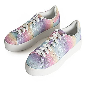 J. Adams Hero Platform Sneakers for Women - Casual Lace Up Fashion Tennis Shoes - Glitter - 9