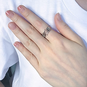 Hioed 925 Sterling Silver Feather Angel Wings Ring Adjustable Dainty Wrap Open Rings for Women