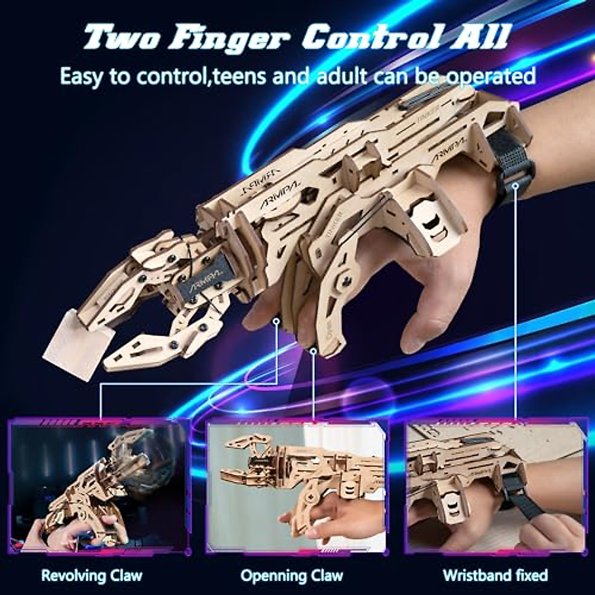 COWVTUJ ARMPAL Mechanical Claw Model Kit 3D Wooden ClawBot Puzzle for Adults and Teens Self-Assembly Robot Arm Building Kits to Build Laser-Cut Wooden Puzzle Mechanical Toy Realistic Robot Toy Gifts