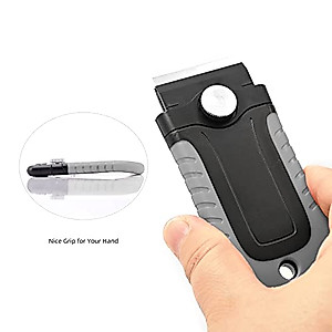 FOSHIO 2 Pack Grey Razor Blade Scraper with 20PCS Extra Razor Blades, Stainless Steel & Carbon Steel Single Edge Razor Blade Scraper Tool for Decals, Stickers, Labels, Caulk, Adhesive, Paint Removal