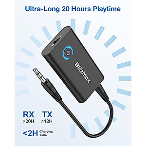 BlitzMax Bluetooth 5.2 Transmitter Receiver, 2-in-1 Bluetooth Adapter Mini Portable with 3.5mm Jack, aptx-Adaptive, Dual Link Bluetooth Audio Adapter for PC/TV/Car Sound System/Wired Speaker